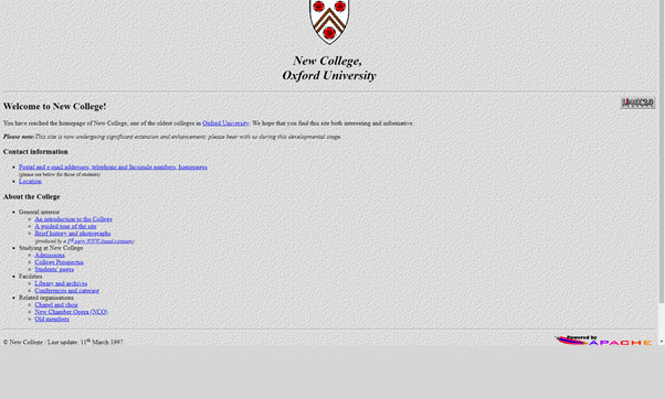 The History of the website | New College