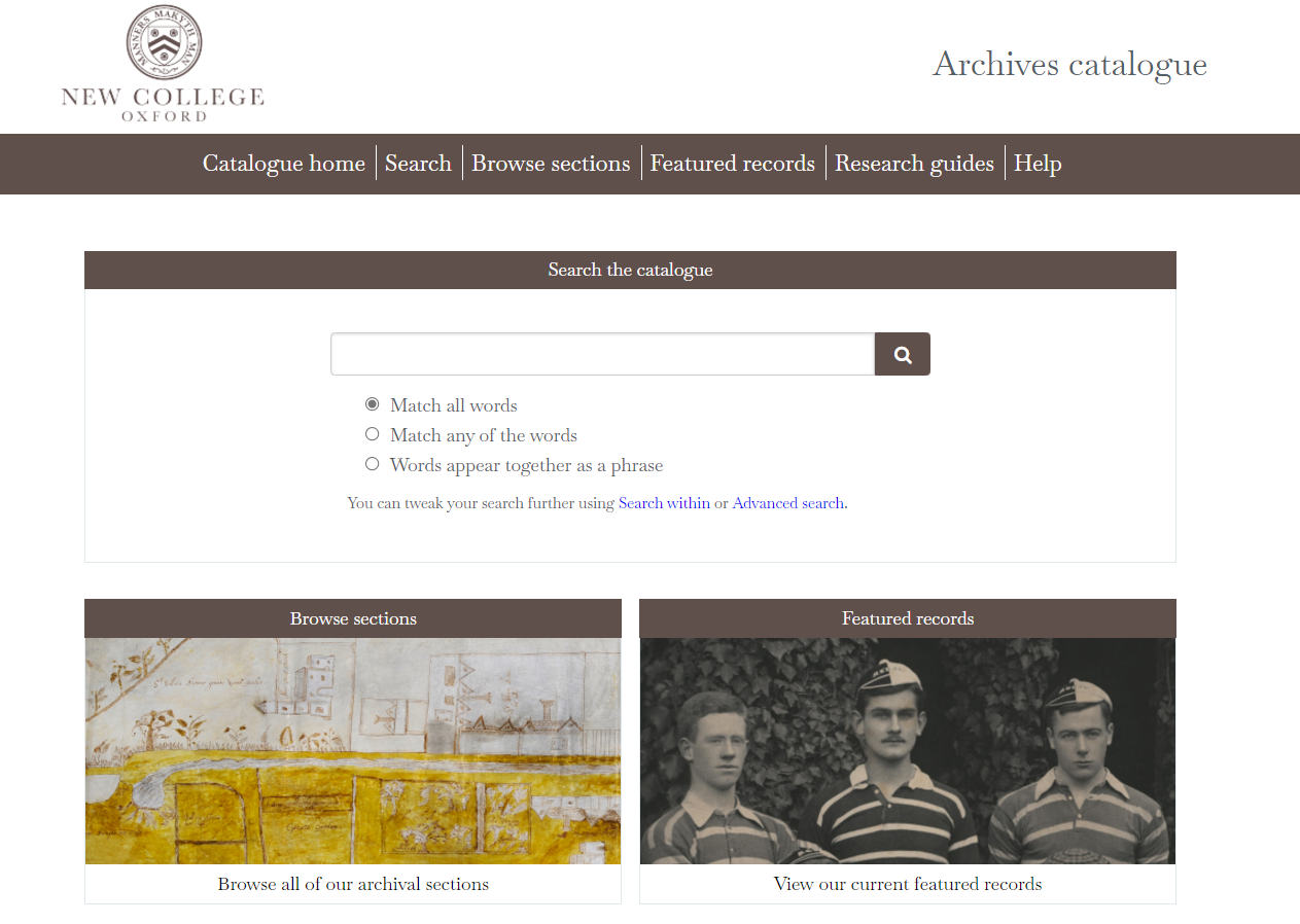 New College Library Launches New Online Archives Catalogue | New College